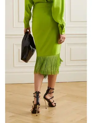 Michael Kors Asymmetric Fringed Satin Skirt