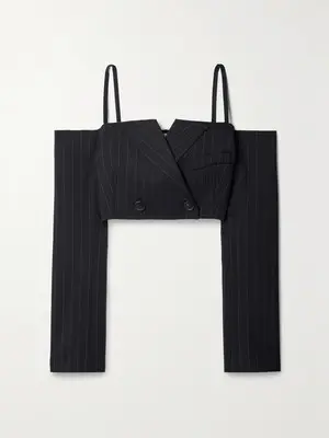 Monse Cropped Cold-shoulder Pinstriped Wool-blend Twill Jacket