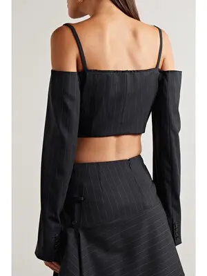 Monse Cropped Cold-shoulder Pinstriped Wool-blend Twill Jacket