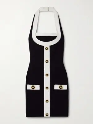 Balmain Button-embellished Knitted Mini Dress