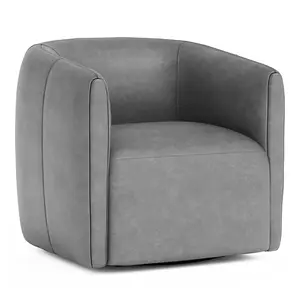 BERNHARDT Connell Swivel Chair, In Leather - Dark Grey Leather -