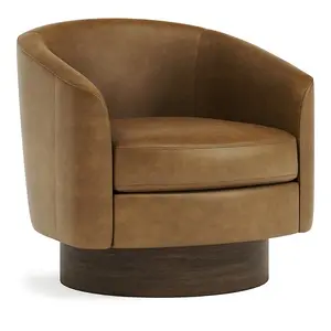 BERNHARDT Camino Leather Swivel Chair - Cognac Leather - L/java Finish