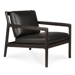 ETHNICRAFT Jack Lounge Chair In Dark Brown Leather - Mahogany Dark Brown W/ Black Leather Cus
