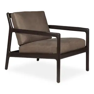 ETHNICRAFT Jack Lounge Chair In Leather - Mahogany Dark Brown W/ Terra Nubuck Leat