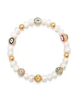 NIALAYA JEWELRY Evil Eye Pearl Bracelet - Gold