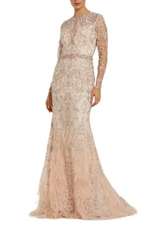 Mac Duggal Embroidered Illusion Trumpet Gown