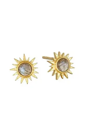 SATYA JEWELRY Light Seeker Labradorite Starburst Stud Earrings - Gold