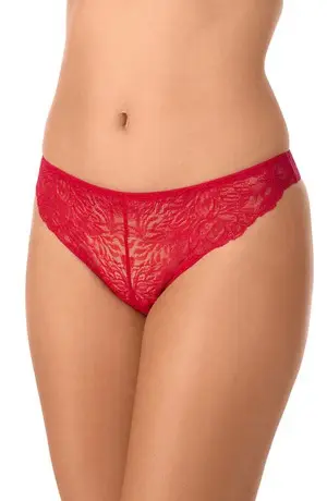 ON GOSSAMER Luxe Lace Thong - Crimson Berry