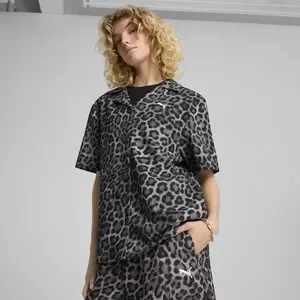 PUMA Leopard Print Woven Shirt - Black