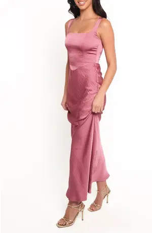 PETAL & PUP Emile Hammered Satin Maxi Dress