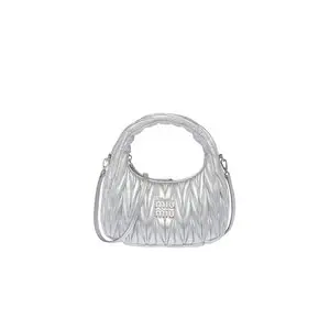 Miu Miu Wander Matelassé Nappa Leather Hobo Bag - Silver