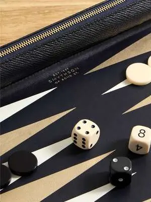 Smythson Panama Printed Textured-leather Backgammon Roll - Navy