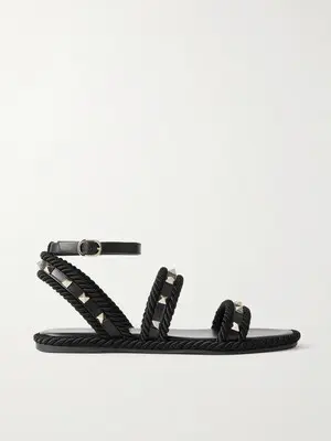 Valentino Garavani Torchon Rope-trimmed Studded Leather Sandals - Black