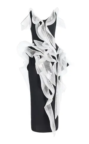 Maticevski Liora Wave Ruffled Midi Dress - Black