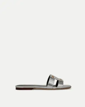Veronica Beard Via Leather Slide Sandal - Silver