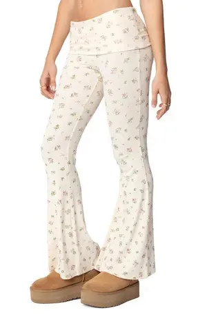 EDIKTED Bloom Baby Floral Foldover Waist Rib Pants