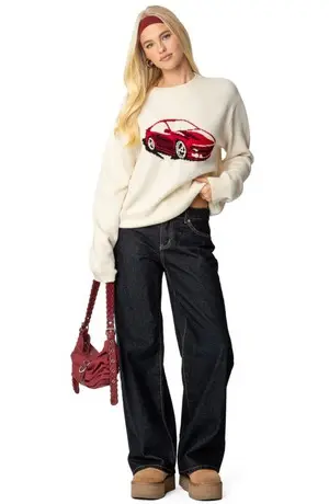 EDIKTED Motor Medley Graphic Crewneck Sweater