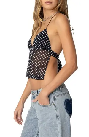 EDIKTED Dot Chiffon Halter Top - Black-and-white