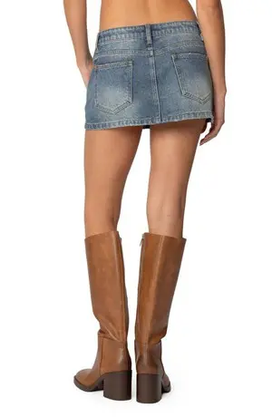 EDIKTED Studded Bow Distressed Denim Miniskirt