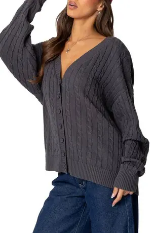 EDIKTED Francine Cotton Cardigan - Dark-gray