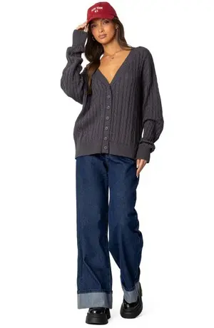 EDIKTED Francine Cotton Cardigan - Dark-gray