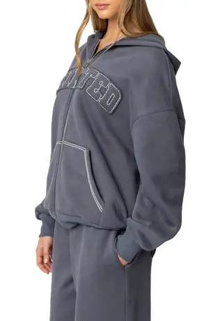 EDIKTED Forever Appliqué Zip Hoodie - Gray