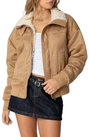 EDIKTED Faux Shearling Bomber Jacket