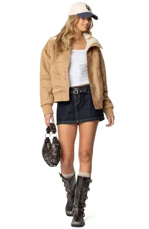 EDIKTED Faux Shearling Bomber Jacket