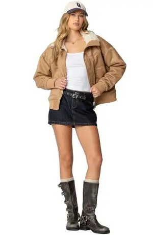 EDIKTED Faux Shearling Bomber Jacket