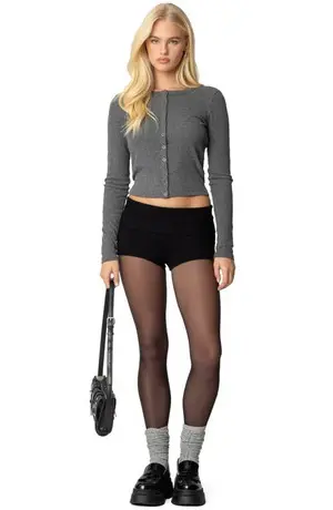 EDIKTED Shilo Ribbed Cardigan - Dark-gray
