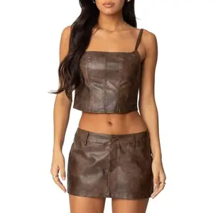 EDIKTED Faux Leather Cropped Tank