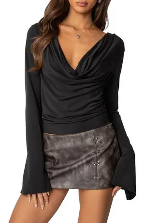 EDIKTED Nira Hooded Cowl Neck Top