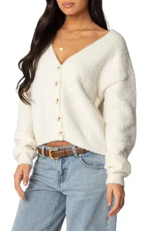 EDIKTED Jade Crop Cardigan - Cream