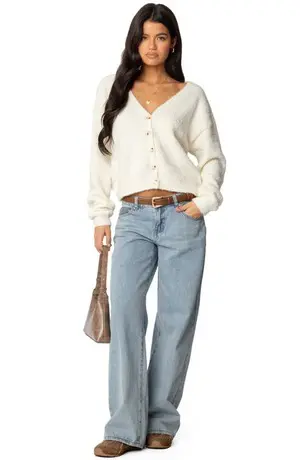 EDIKTED Jade Crop Cardigan - Cream
