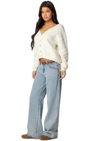 EDIKTED Jade Crop Cardigan - Cream