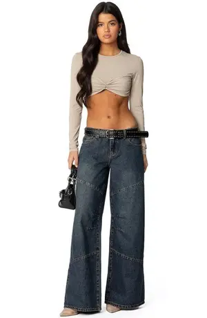 EDIKTED Gathered Long Sleeve Crop Top