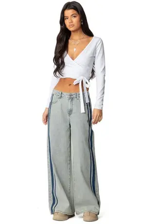 EDIKTED Side Stripe Wide Leg Jeans