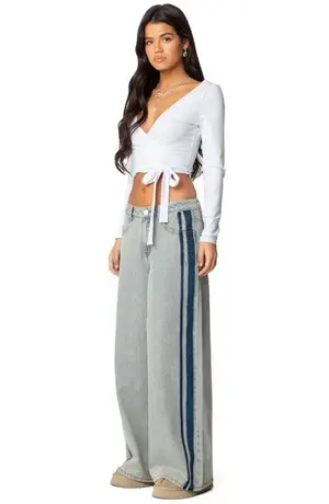 EDIKTED Side Stripe Wide Leg Jeans