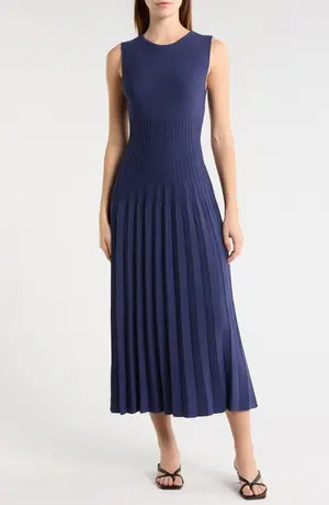 Staud Elyse Pleated Maxi Dress - Navy
