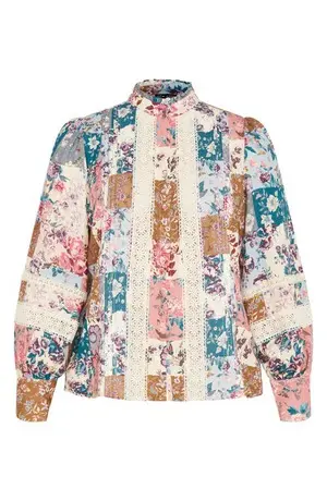 City Chic Floral Print Lace Shirt