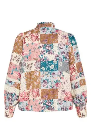 City Chic Floral Print Lace Shirt