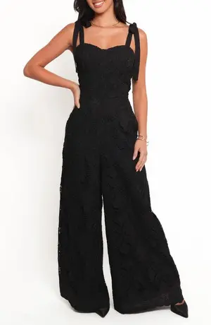 PETAL & PUP Raya Tie Strap Lace Jumpsuit - Black