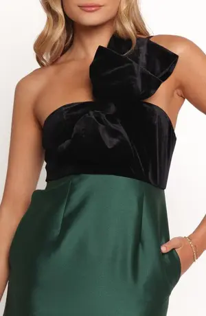 PETAL & PUP Amelia One-shoulder Velvet & Satin Dress