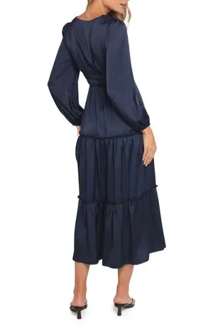 PETAL & PUP Rowen Long Sleeve Satin Midi Dress