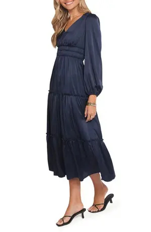 PETAL & PUP Rowen Long Sleeve Satin Midi Dress