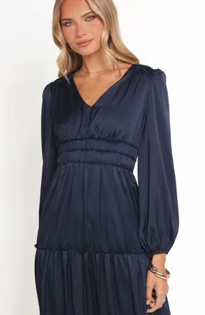 PETAL & PUP Rowen Long Sleeve Satin Midi Dress