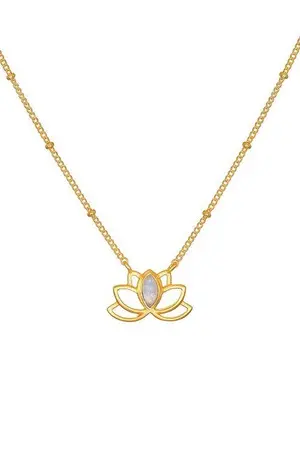 SATYA JEWELRY Cultivate Intuition Lotus Moonstone Pendant Necklace - Gold