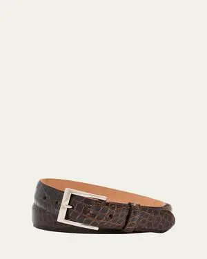 W.KLEINBERG Glazed Alligator Leather Belt - Dark Brown