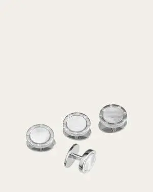 JAN LESLIE Round Mother-of-pearl Screw Shirt Studs - Silver