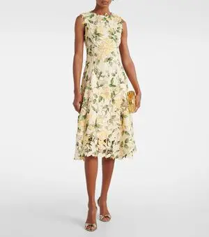 Oscar De La Renta Printed Midi Dress - Yellow